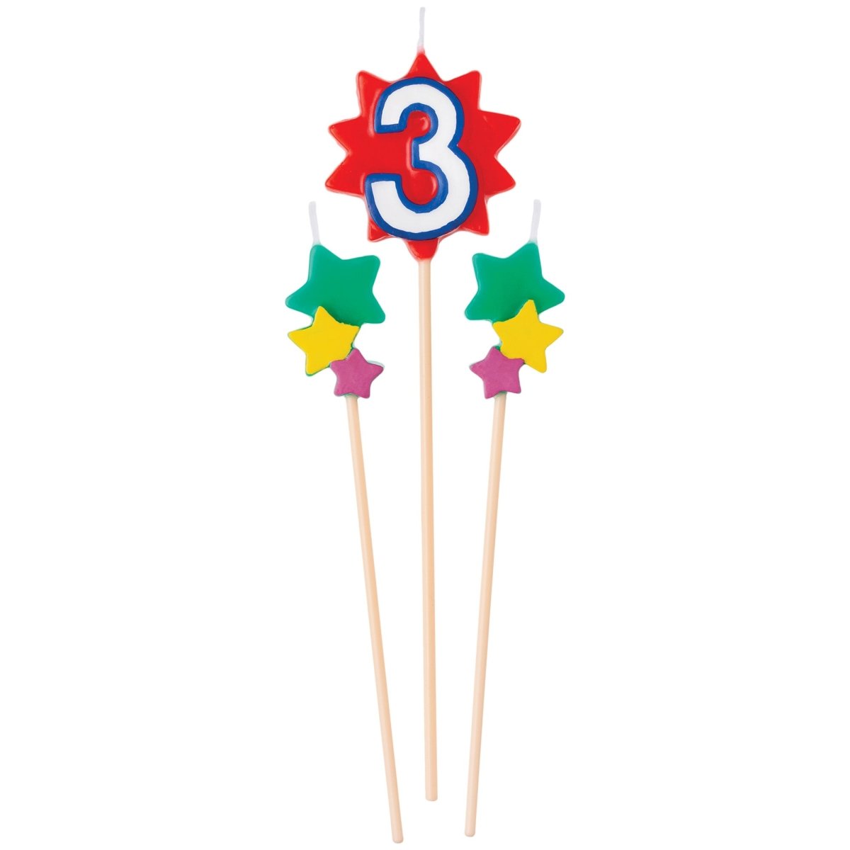 Birthday Cake Pick Candles #3, 5 1/2-7 Inches, 3 Count | Party Expert