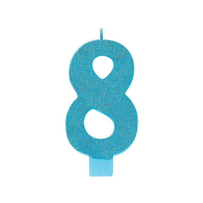 Large Num Glitter Candle #8 - Caribbean Blue – Party Expert