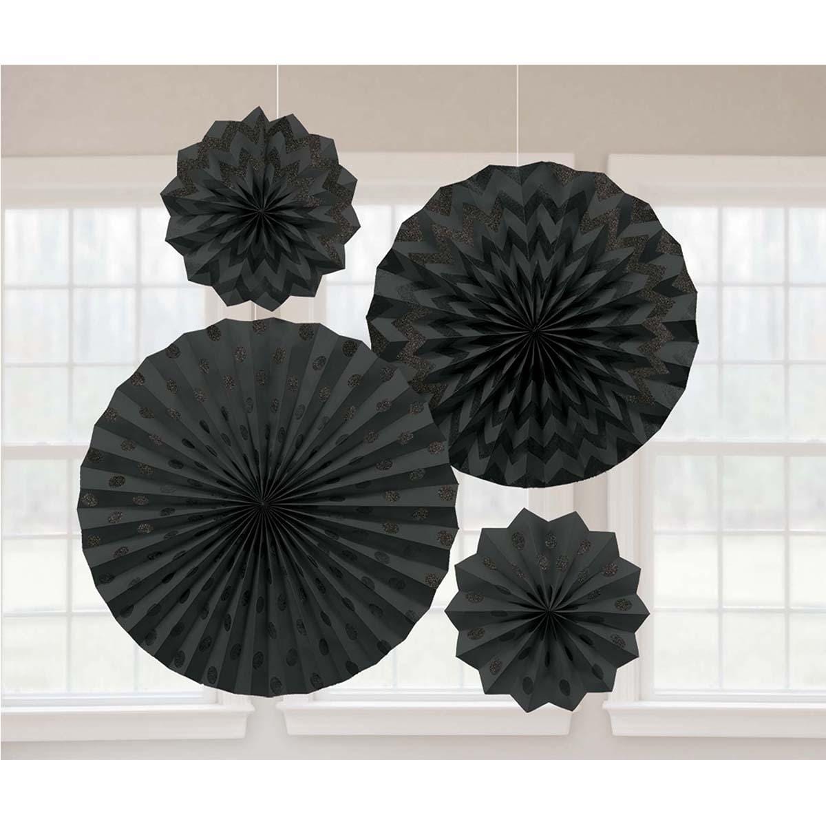 Glitter Paper Fans - Jet Black 4/pkg. – Party Expert