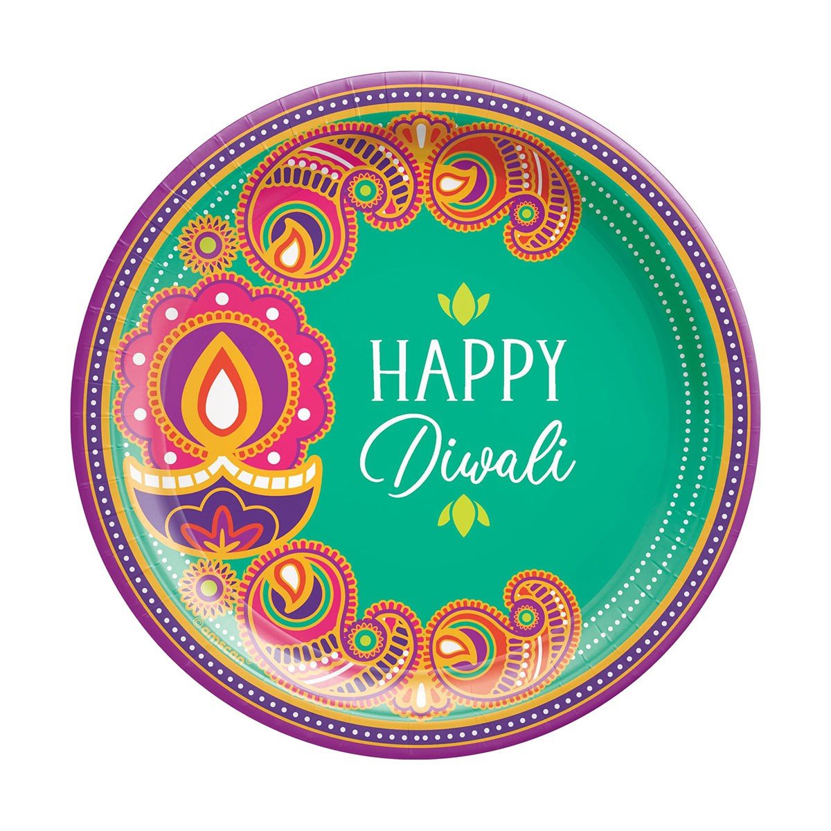 Happy Diwali Small Round Paper Plates, 7 Inches, 8 Count – Party Expert