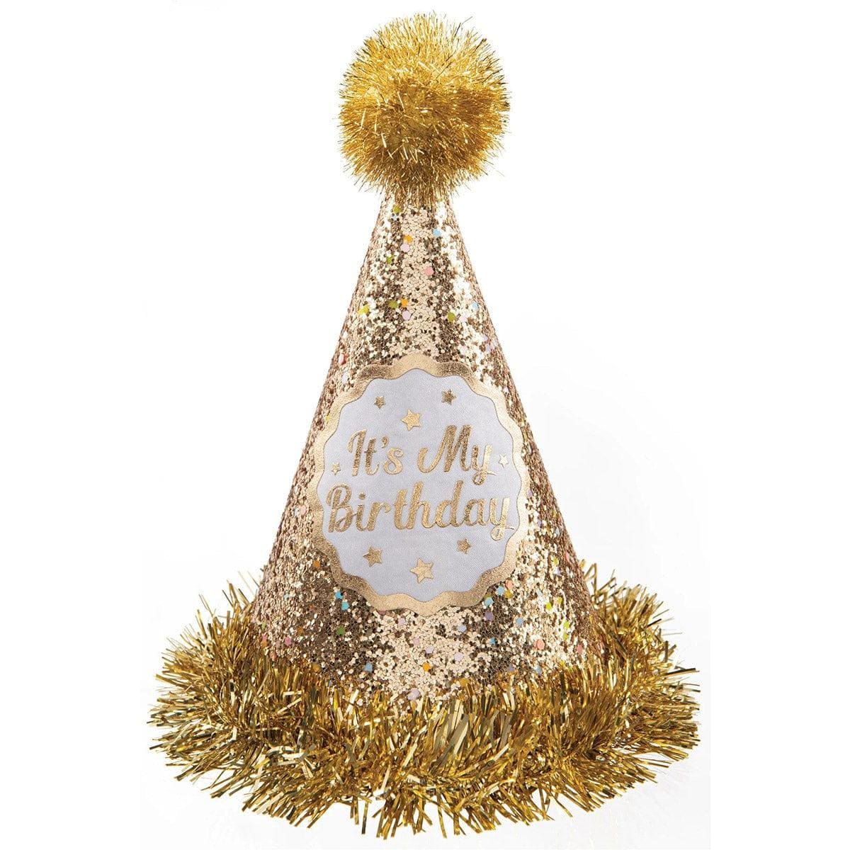 Gold Cone Hat with Glitters - Party Expert