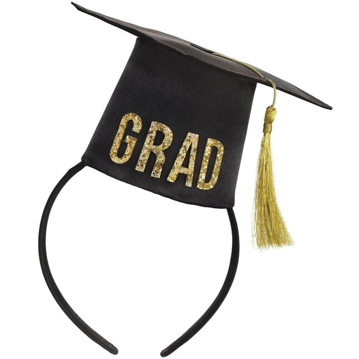 Graduation Grad Cap Headband, Black and Gold - Party Expert