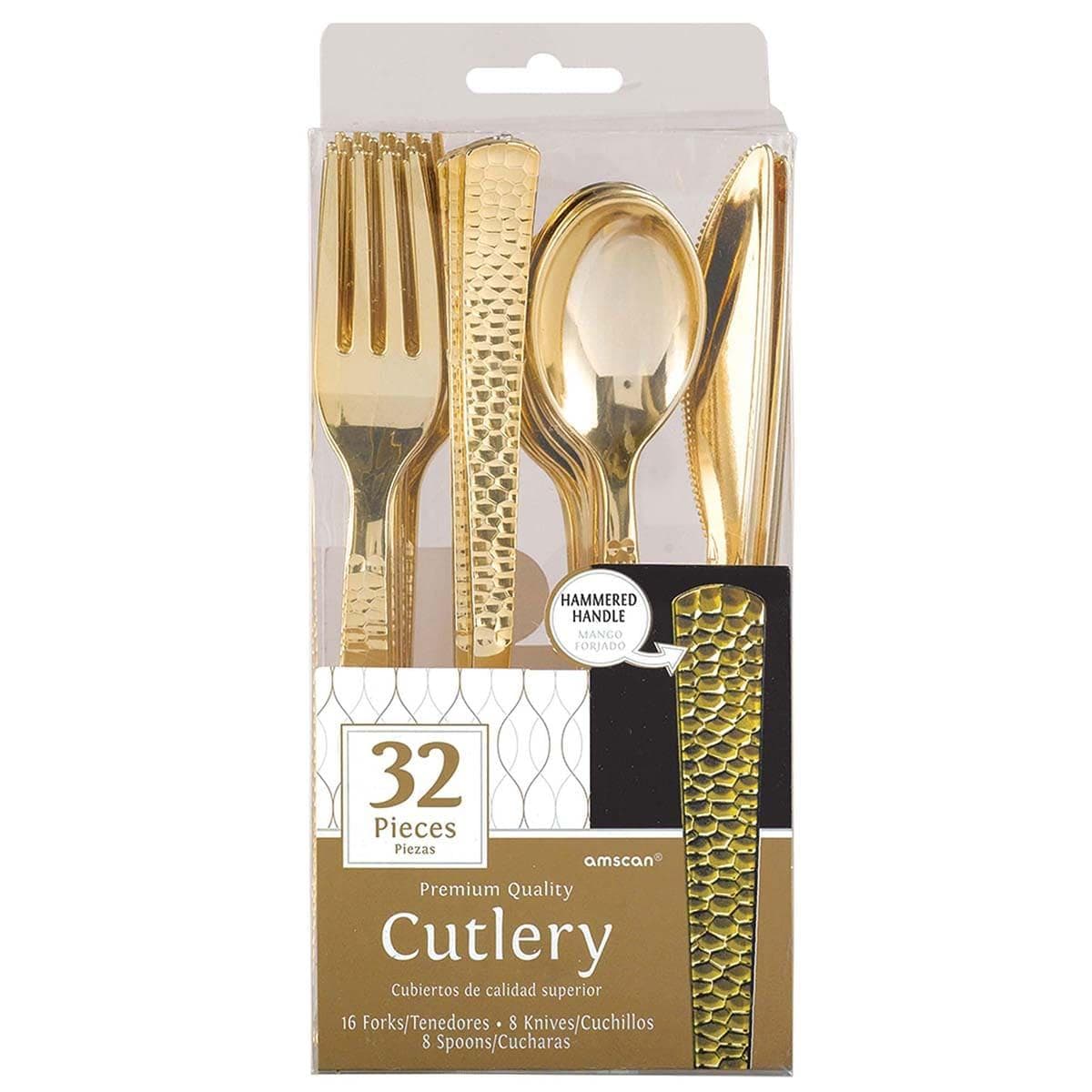Assorted hammered gold cutlery | Party Expert