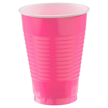 Bright Pink Plastic Cups, 12 oz., 20 Count | Party Expert