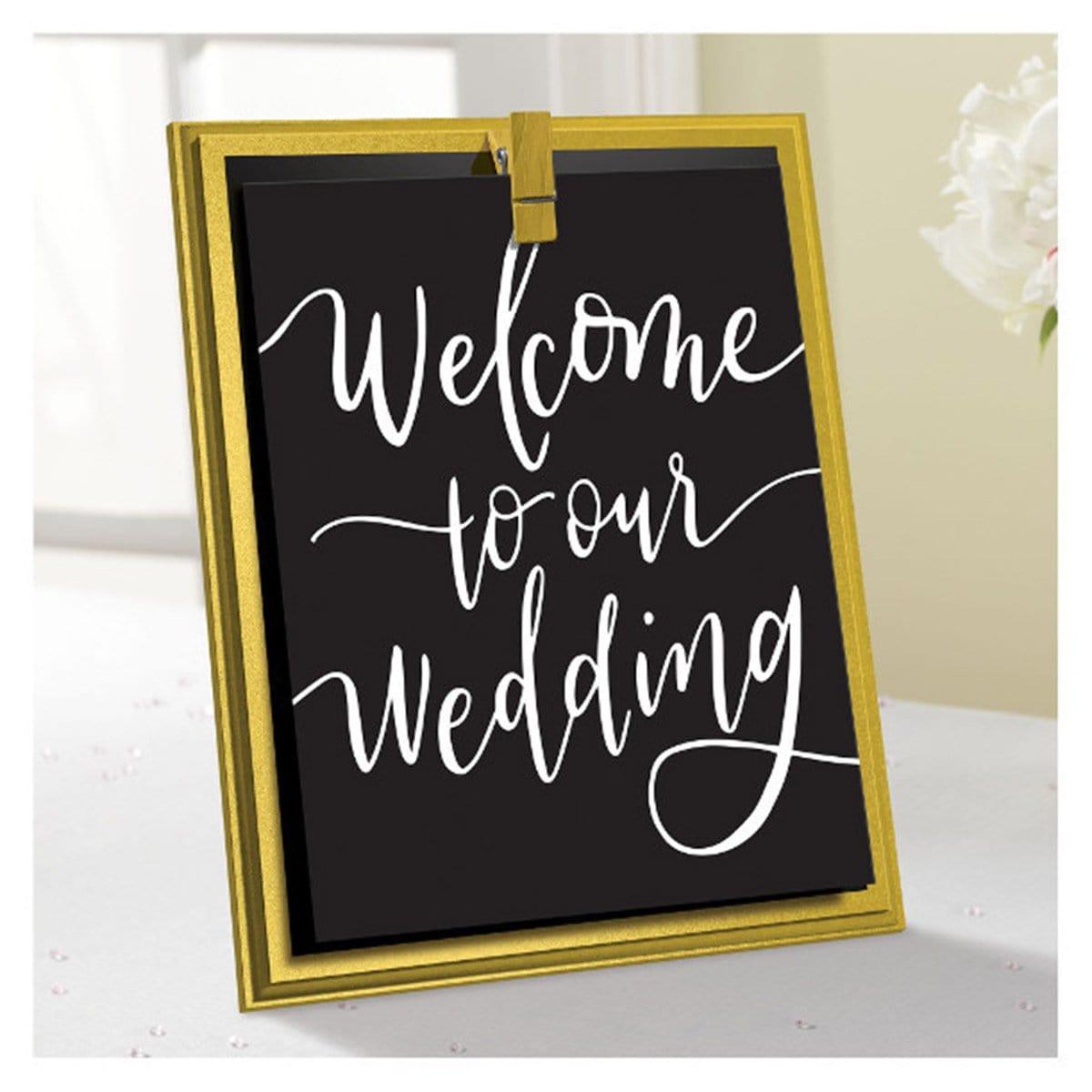 Gold chalkboard sign with clothespin | Party Expert