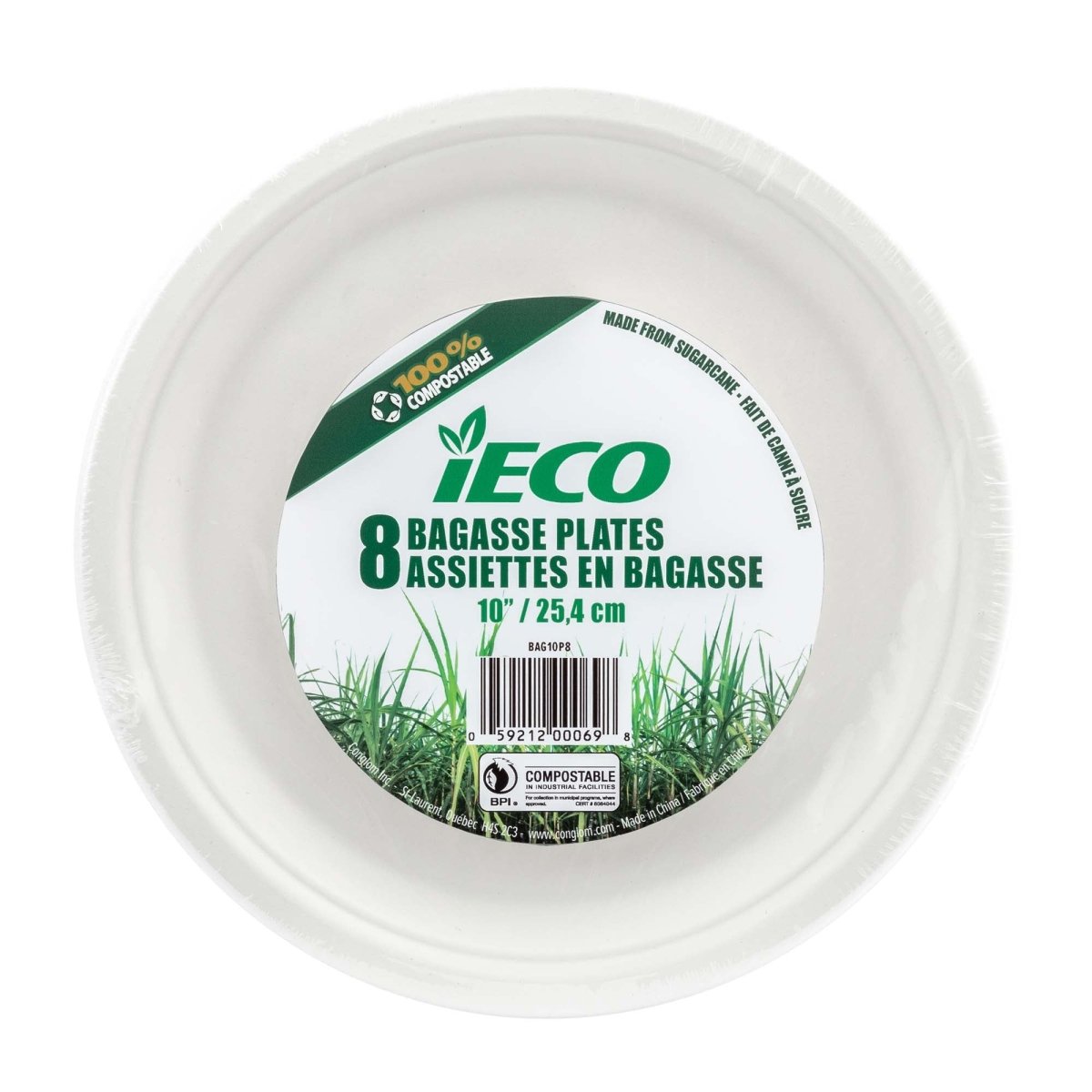 iECO Large Round Lunch Bagasse Plates, 10 Inches | Party Expert