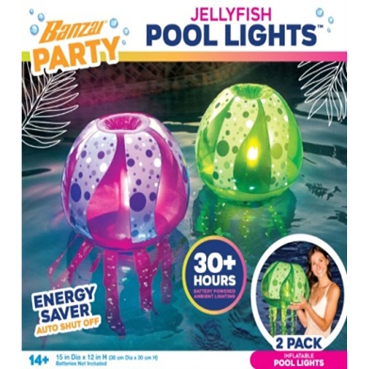 Banzai Jellyfish Pool Lights, 15 Inches, 2 Count | Party Expert