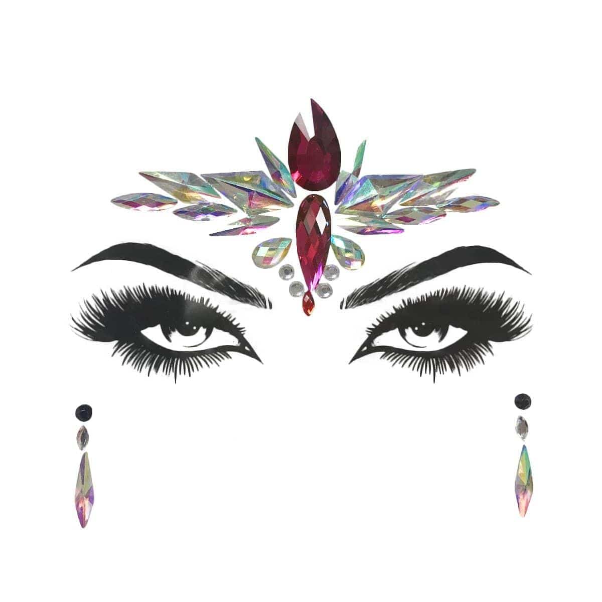 Red & Silver Face Art Crystal Stickers | Party Expert