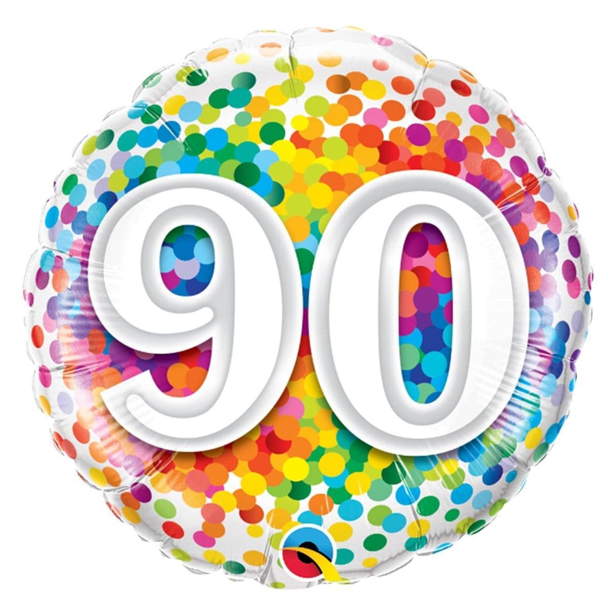 90th Birthday Rainbow Confetti Foil Balloon | Party Expert