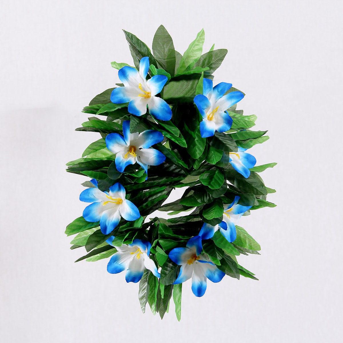 Honolulu Flower Headband with Leaves, Blue - Party Expert