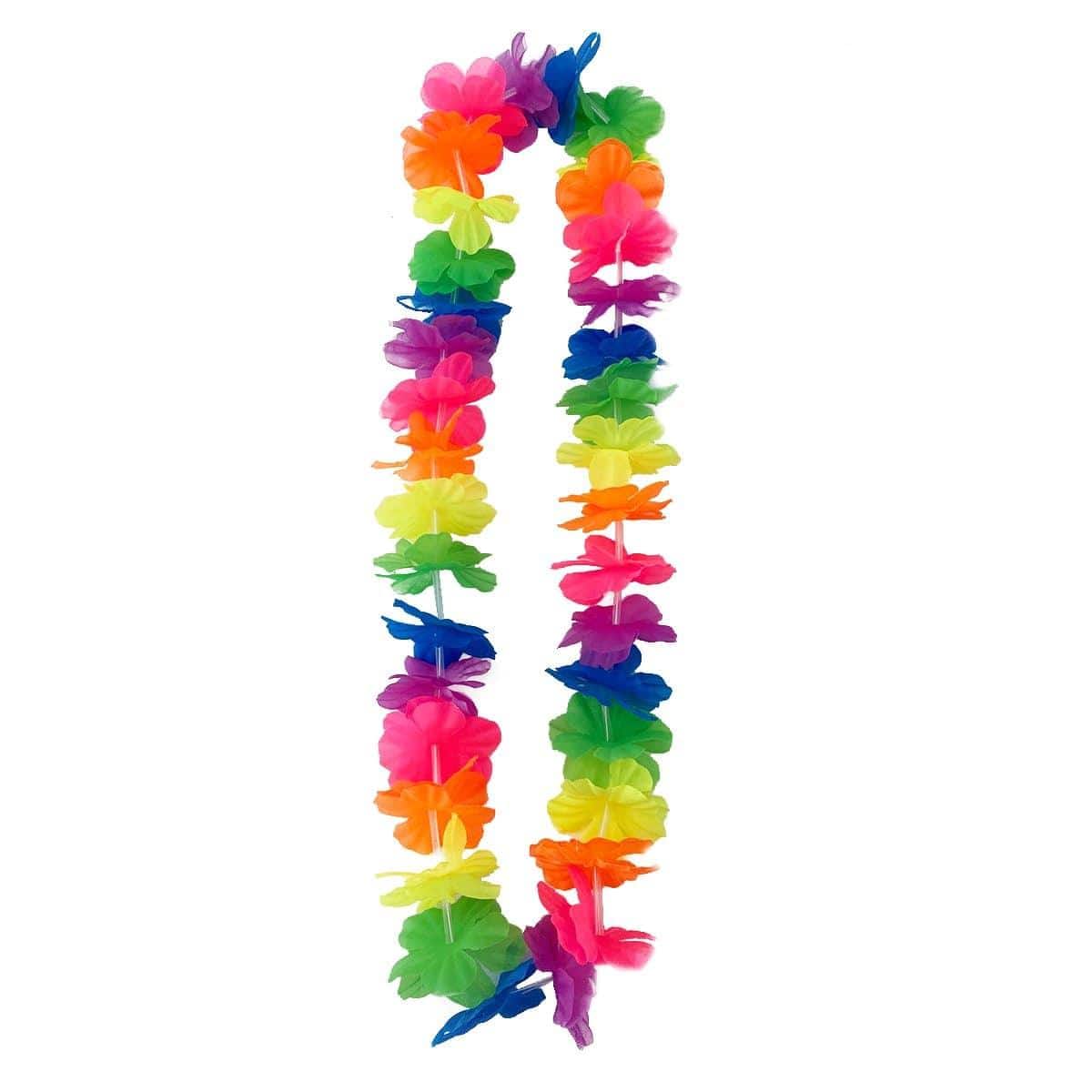 Multicolor Neon Maui Flower Lei Necklace | Party Expert