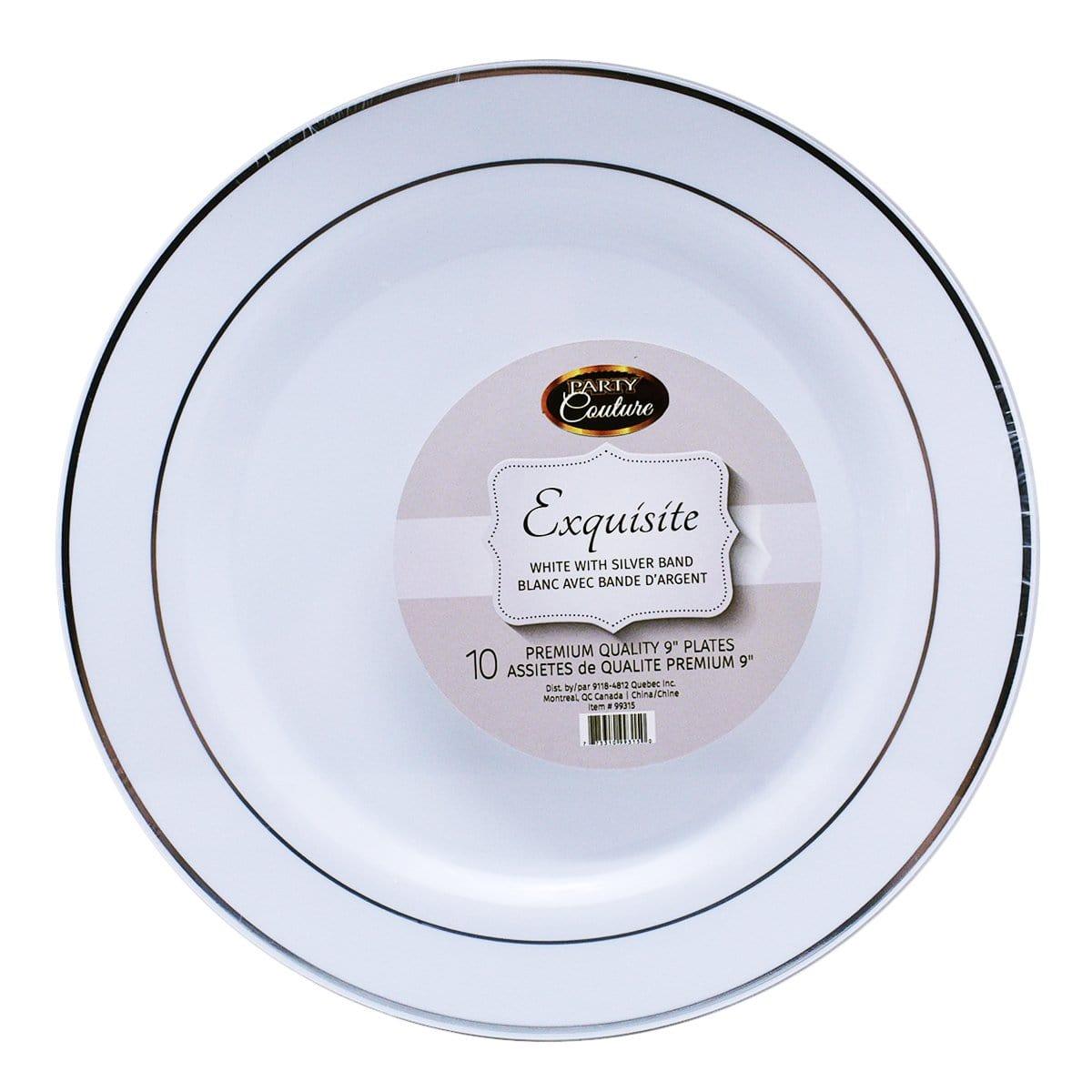 Exquisite Plate 9 in. White with Silver Stripes 10/pkg – Party Expert