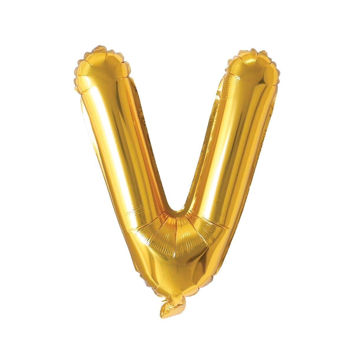 Gold Letter V Foil Balloon, 16 Inches | Party Expert