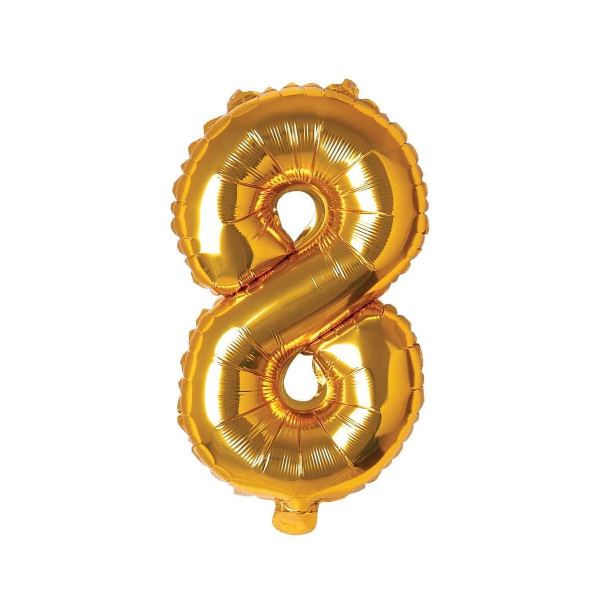 Gold Number 8 Foil Balloon, 16 Inches | Party Expert
