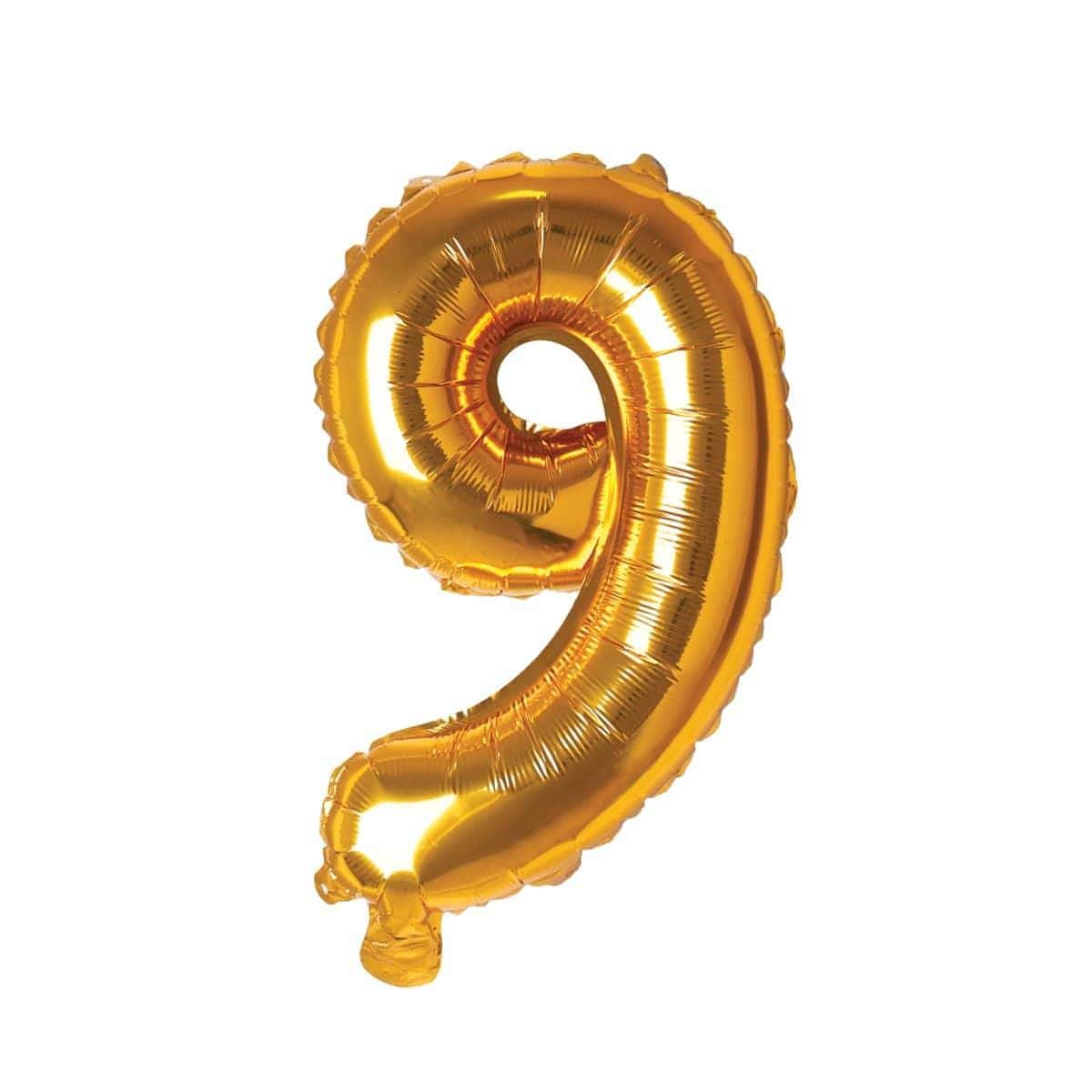 Gold Number 9 Foil Balloon, 16 Inches | Party Expert