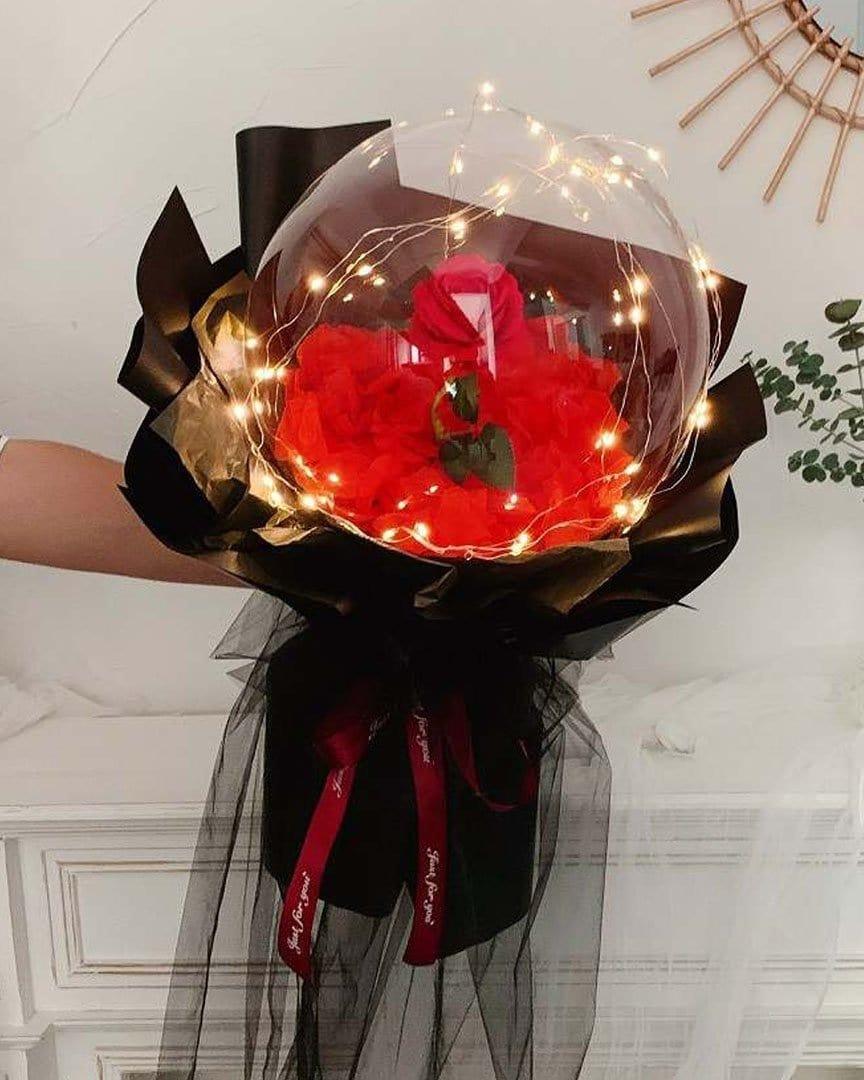LED Balloon Rose Bouquet - Red & Black | Party Expert