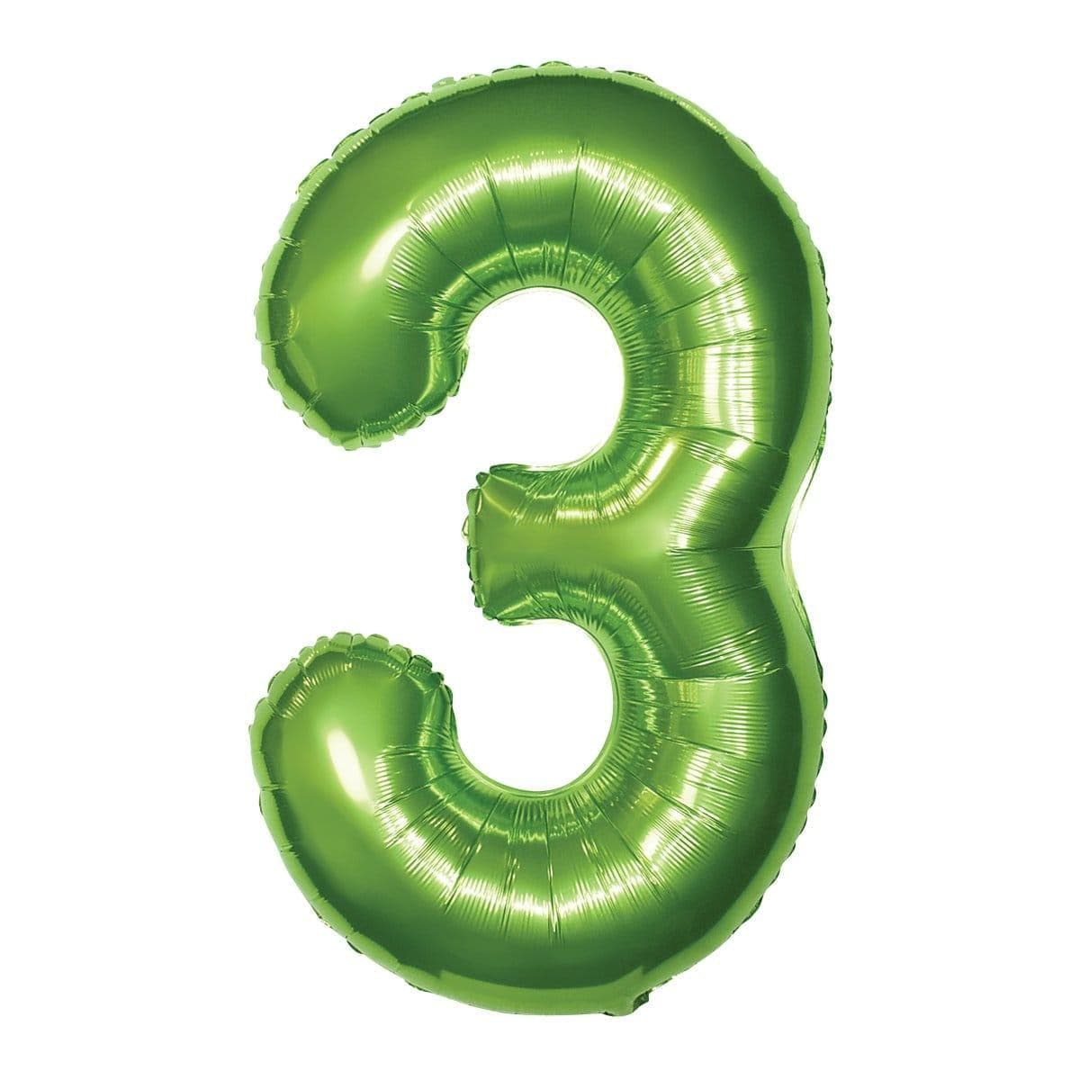 Lime Green Number 3 Foil Balloon, 40 Inches | Party Expert