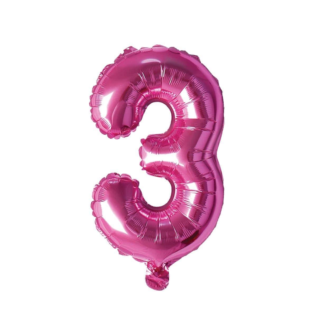 Pink Number 3 Foil Balloon, 16 Inches | Party Expert
