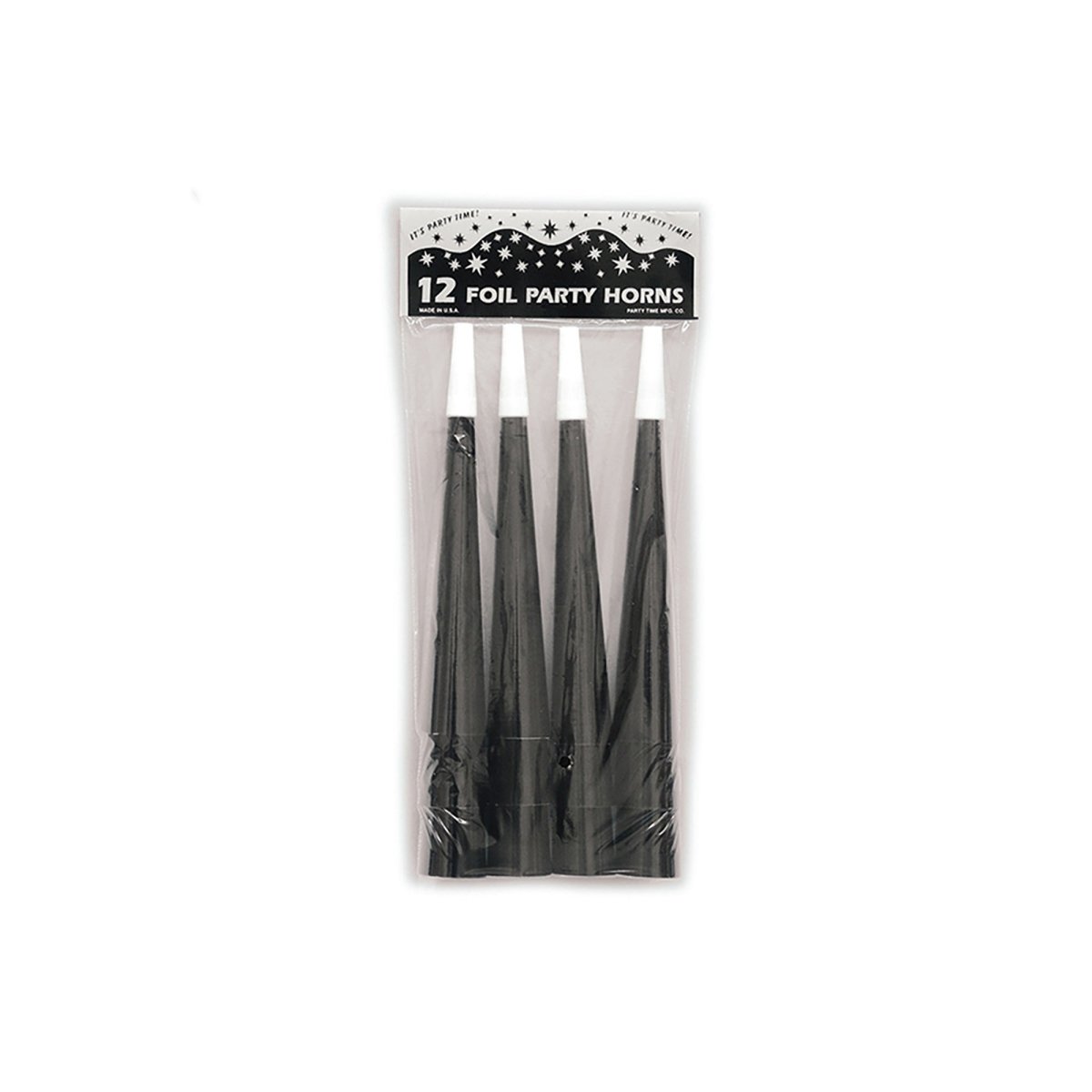 Black Foil Horns, 9 Inches, 12 Count | Party Expert