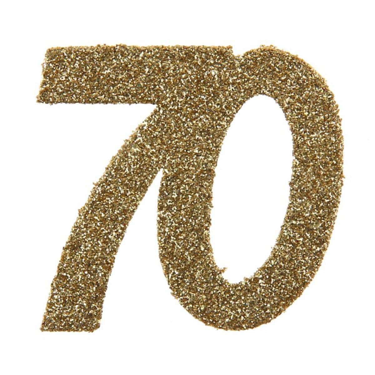 Glittery Number 70 Decoration, Gold, 6 Count - Party Expert