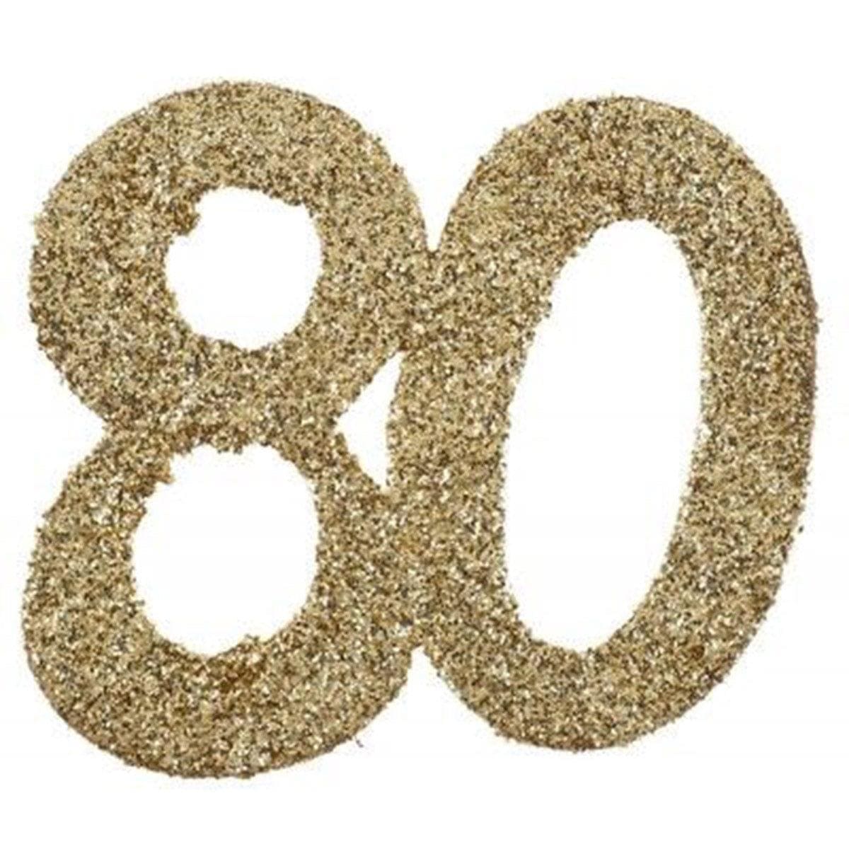 Glittery Number 80 Decoration, Gold, 6 Count - Party Expert