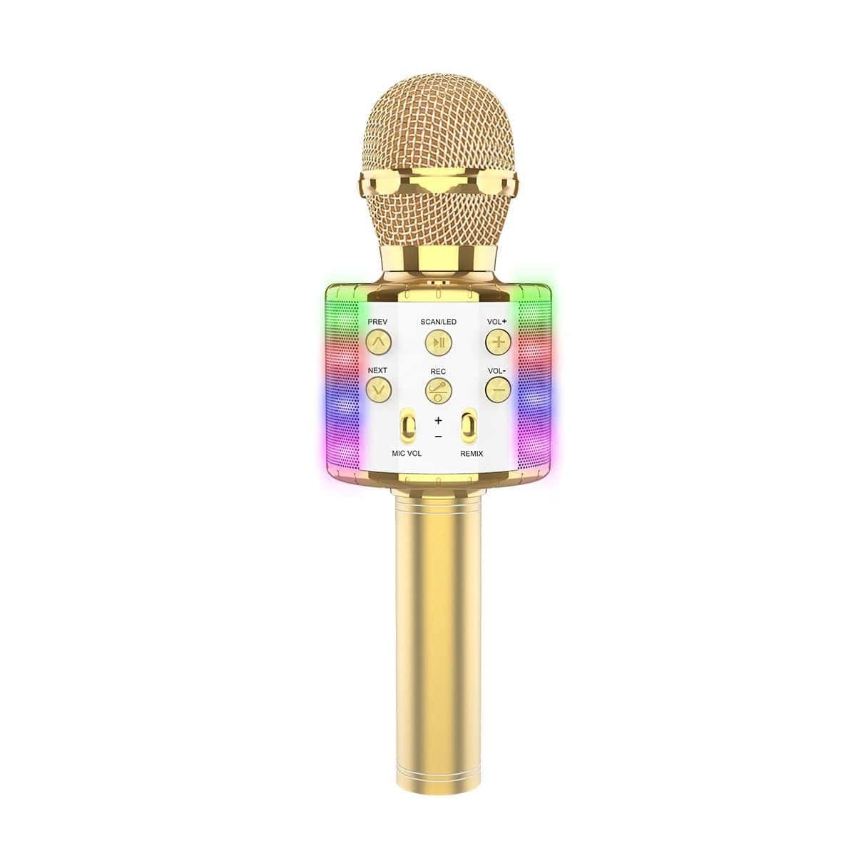 Gold Wireless Karaoke Microphone with LED Lights – Party Expert