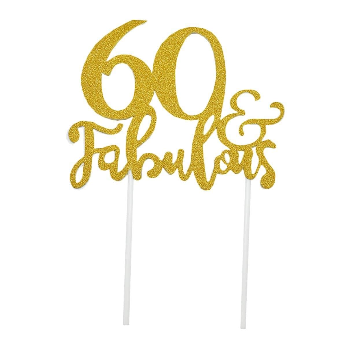 "60 & Fabulous" gold glitter cake topper | Party Expert