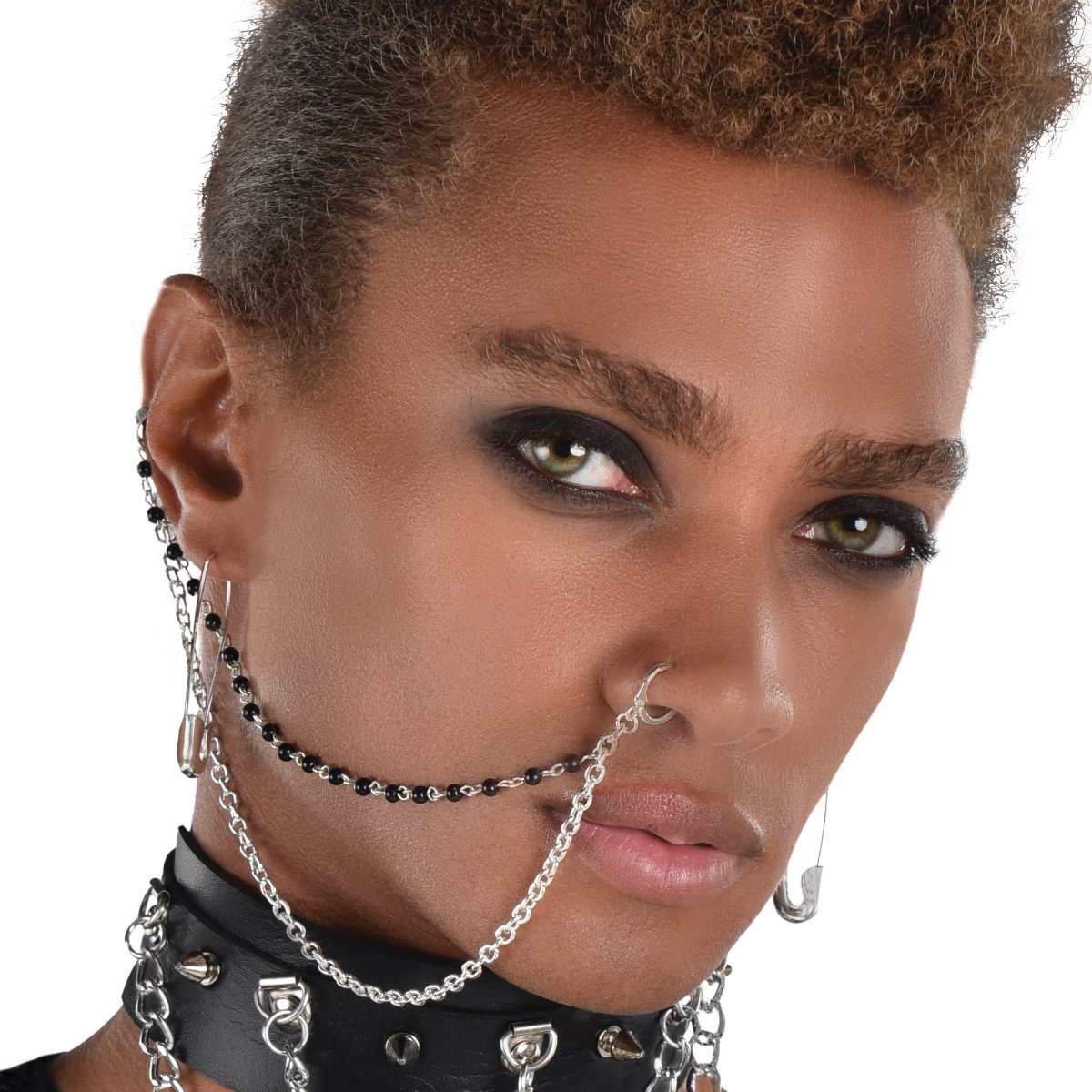 Safety Pin Earrings And Nose Chain Kit | Party Expert