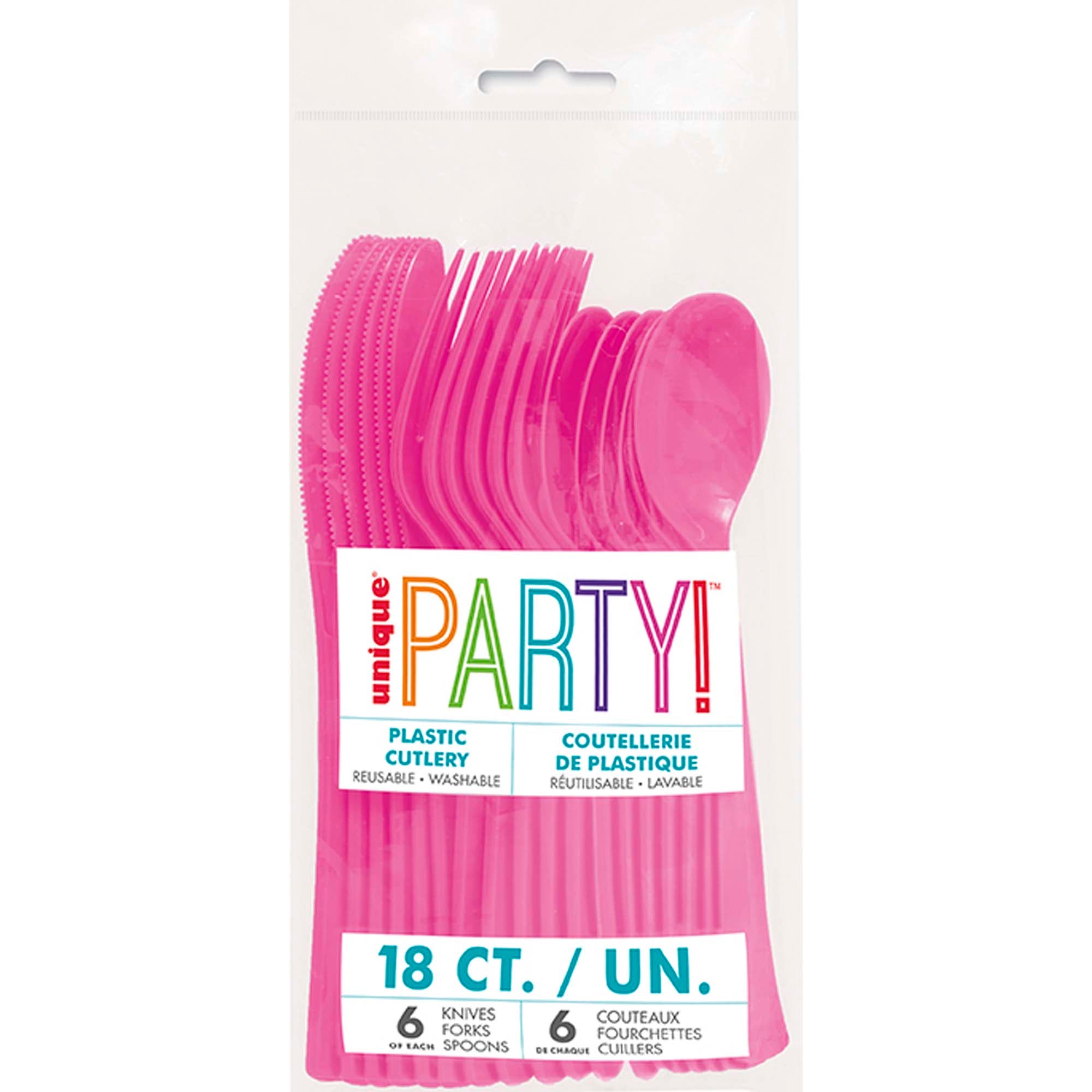 Hot Pink Plastic Cutlery Set, 18 Count | Party Expert