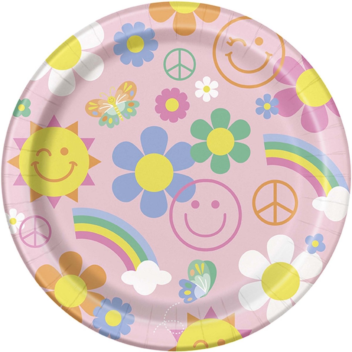 Groovy Daisy Birthday Large Round Lunch Paper Plates | Party Expert