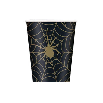 Black & Gold Spider Web Paper Cups | Party Expert