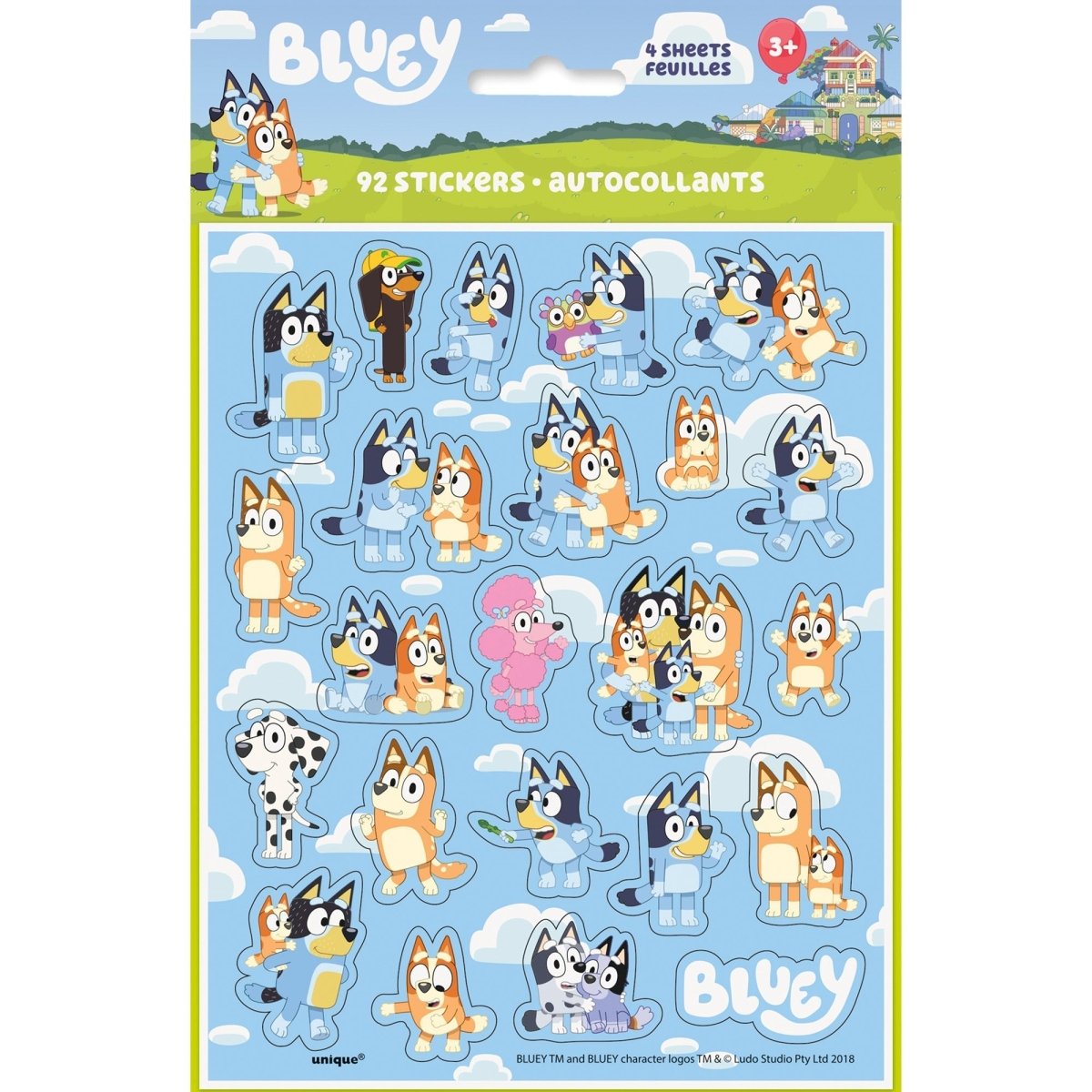 Bluey Sticker Sheet, 92 Count | Party Expert