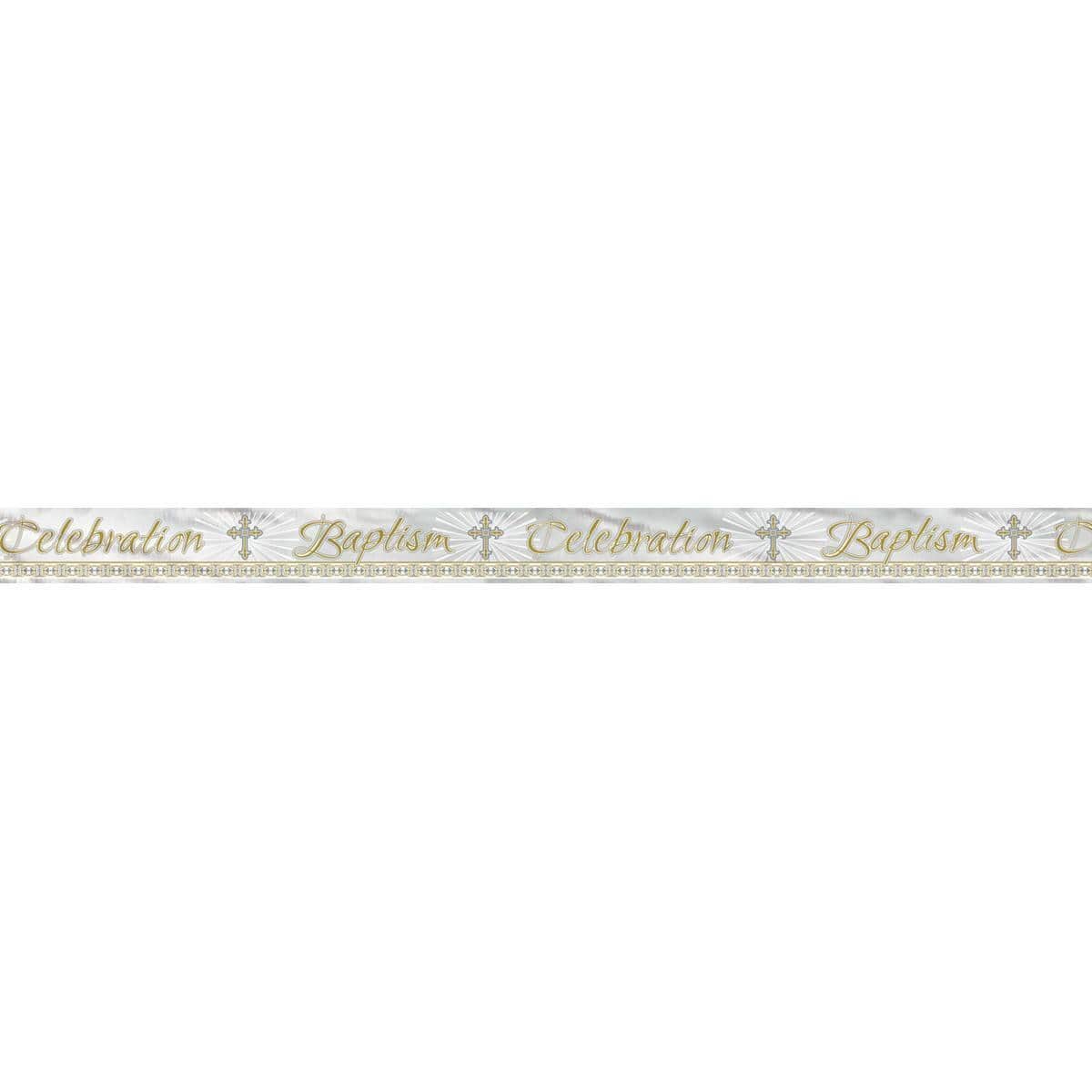 Sil/gld Radiant Cross - Baptism Foil Banner 12 Ft – Party Expert