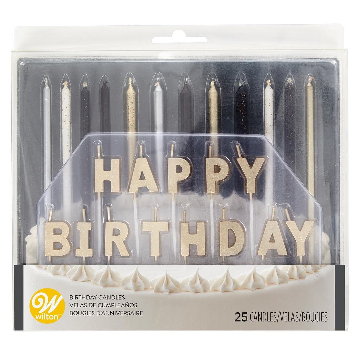 Metallic Happy Birthday Candle Set, 25 Count | Party Expert