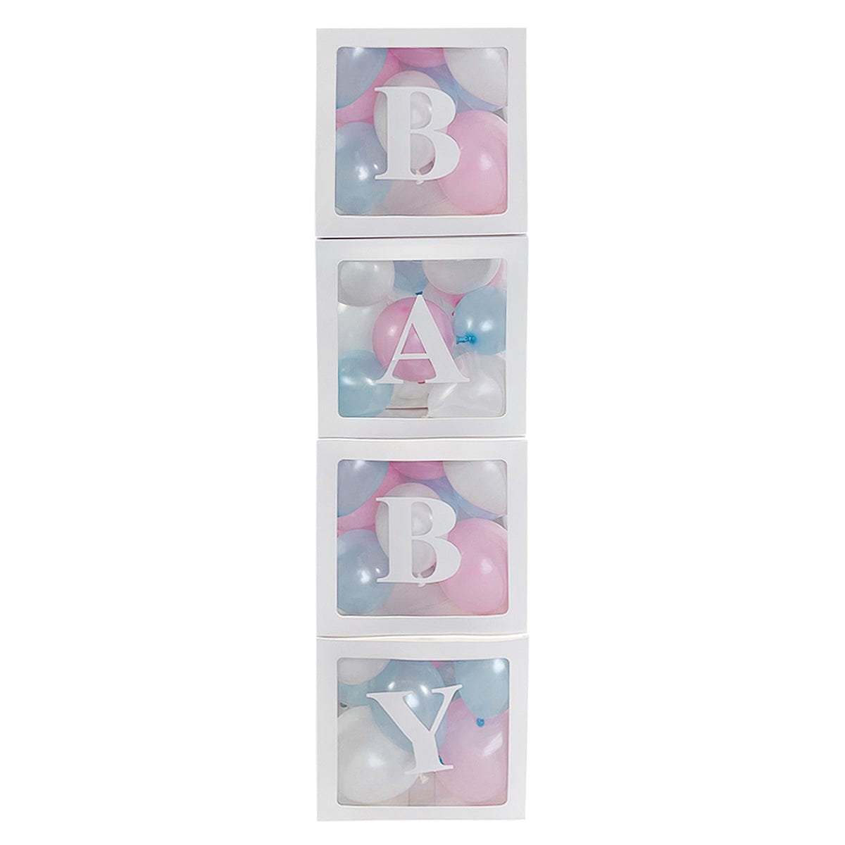 White Clear Balloon Boxes with "Baby" Letters, 4 Count – Party Expert