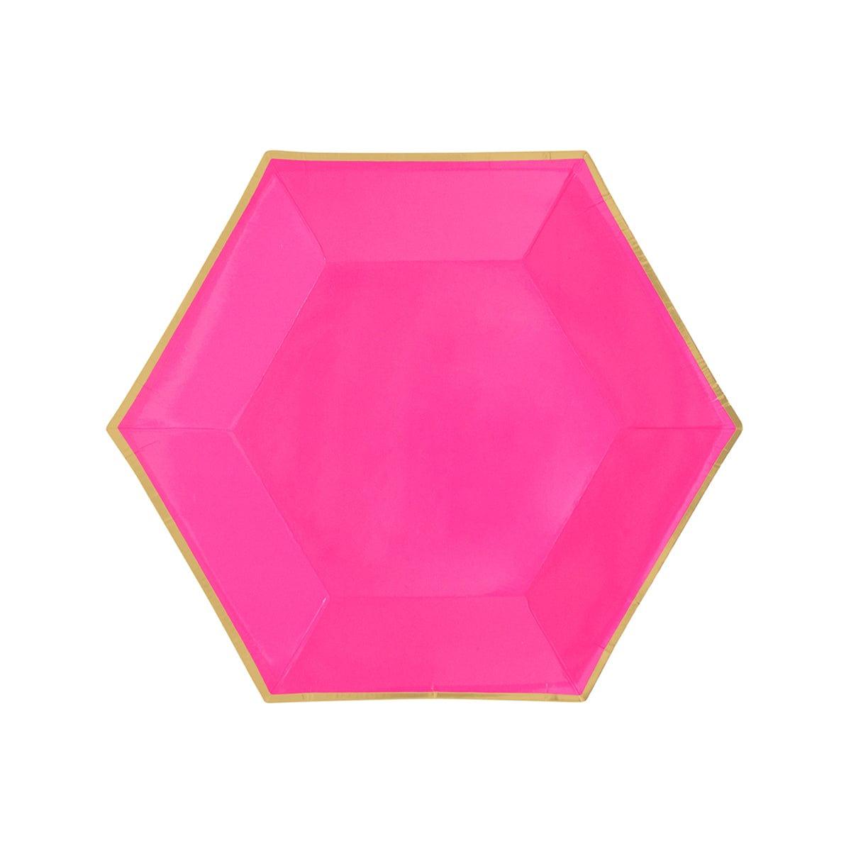 Hexagon Hot Pink Plates, 7 Inches, 8 Count | Party Expert