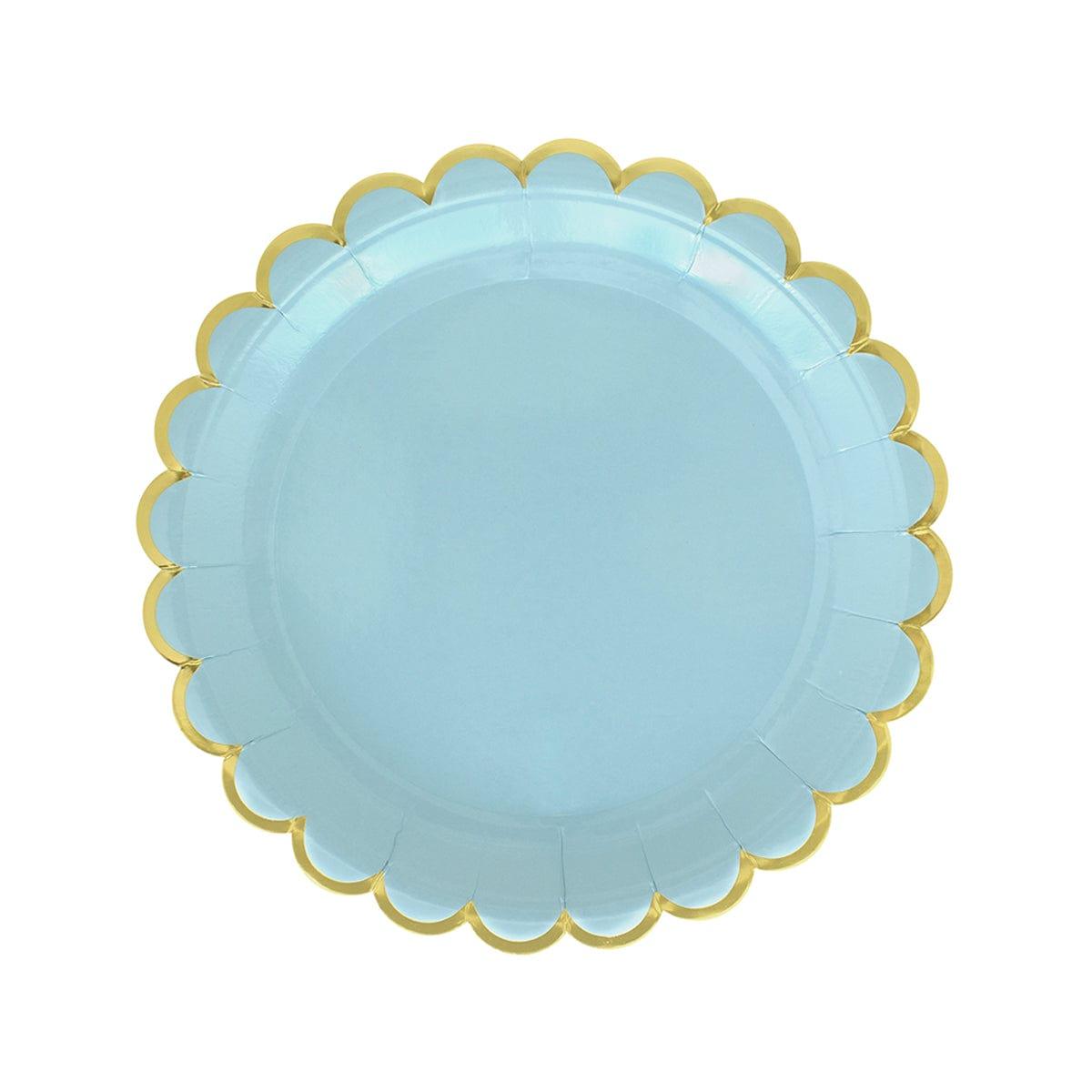 Light Blue Flowers Gold Edge Plates, 7in., 8 Count | Party Expert